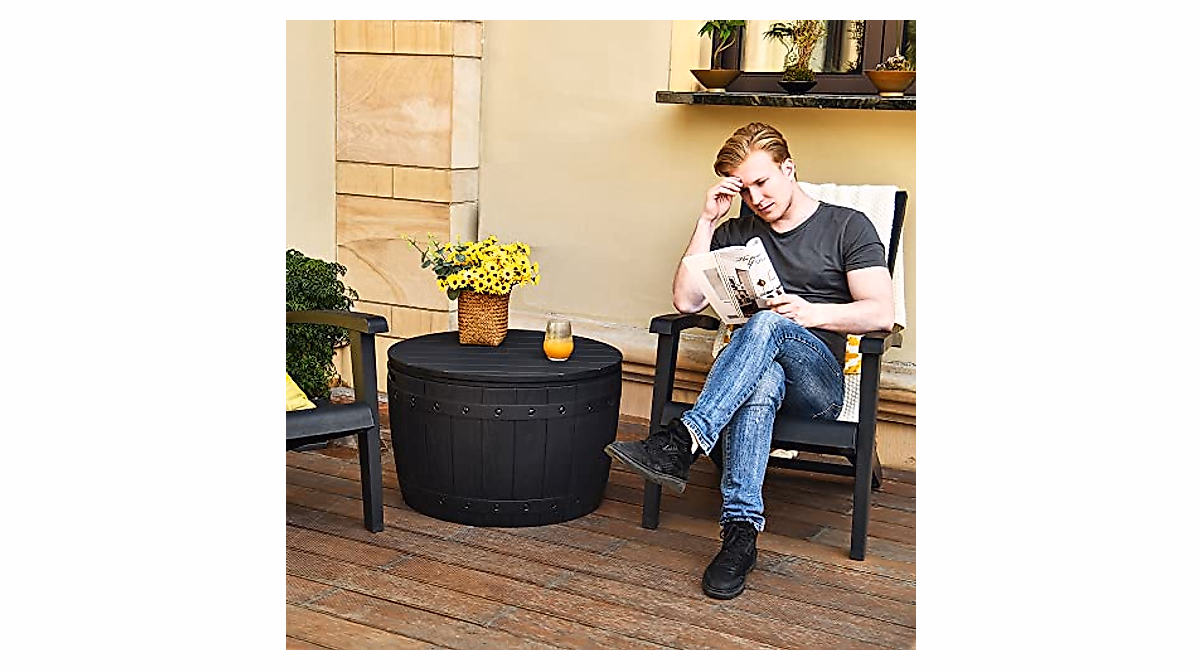 YITAHOME 33 Gallon Round Deck Box, Outdoor Storage Box for Patio ...