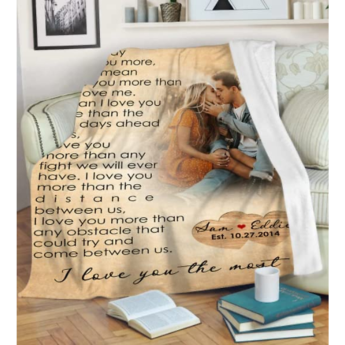 Personalized Couple Blanket with Photo When I Say I Love You More Blanket Great Customized Gifts for Her Or Him in Anniversary- Custom Image Blanket Soft and Warm for My Love in Father's Day