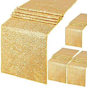 Gold Table Runner Sequin Table Runner 4 Pack 12x72 Inch Glitter Table Runner for Party Wedding Birthday Table Decorations Thanksgiving Engagement Anniversary Decor