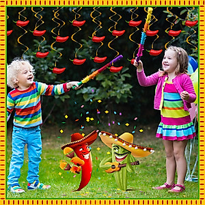 30 Pieces Chili Pepper Whirls Cinco de Mayo Pepper Decorations for Fiesta Party Mexico Spiral Hanging Party Streamers for Decor Mexican Party Accessories (Red)