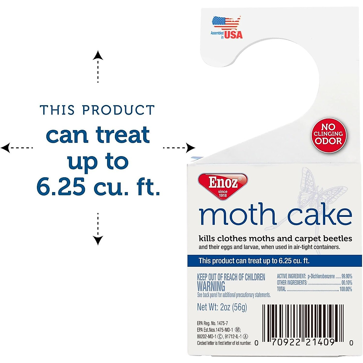 Enoz Moth Cakes – 8 Pack – Easily Hangs in Closets & Garment Bags – Kills Clothes Moths, Carpet Beetles, Eggs & Larvae – Treats 6.25 Cubic Feet