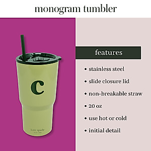 kate spade new york 20 Ounce Insulated Initial Tumbler for Cold and Hot Drinks with Reusable Straw, Stainless Steel Travel Cup with Slide Top Lid (C)