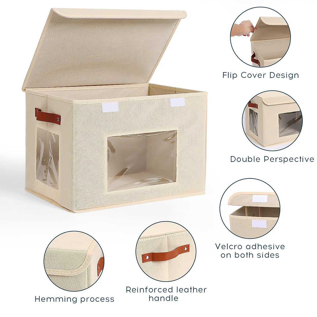 Storage Bins for Clothes, 40L Large Collapsible Stackable Closet Organizer Containers, Storage Boxes with Lids,Storage Cube Basket, Clear Windows & PU Leather Handles, Pack of 3,17x12x12 Inch