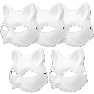 ChicRosa 5 Pcs Cat Masks White Paper Blank Hand Painted Masks Halloween Masquerade Costume Cosplay Accessories