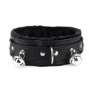Leather choker Collar with Bell Adjustable Size for women Black