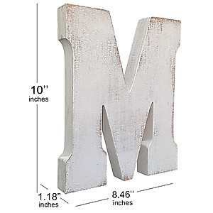 ABELOTS Large Wood Letter Distressed White Wash Alphabet Wall Décor Monogram Letter Alphabet Letters Free Standing Letters Wall Letters (M)