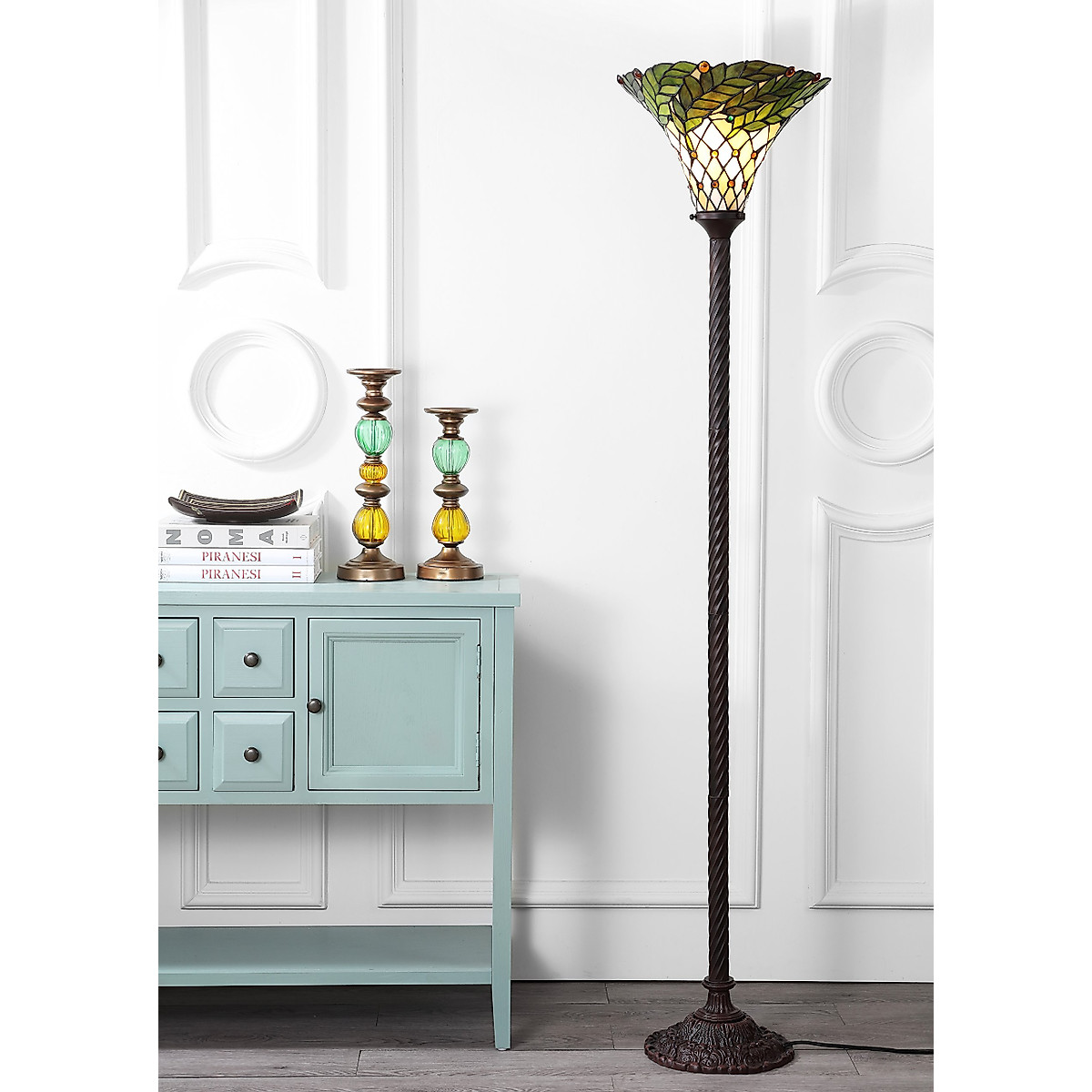 JONATHAN Y JYL8004A Botanical Tiffany-Style 71" Torchiere LED Floor Lamp, Tiffany, Traditional, Art Nouveau Style, Office, Bedroom, Living Room, Family Room, Dining Room, Hallway, Foyer, Bronze