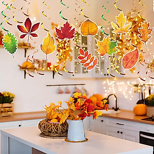 30 Pcs Fall Leaves Hanging Swirls Thanksgiving Maple Leaf Swirls Streamers Thanksgiving Ceiling Hanging Decorations for Fall Themed Harvest Home Classroom Office Party Supplies