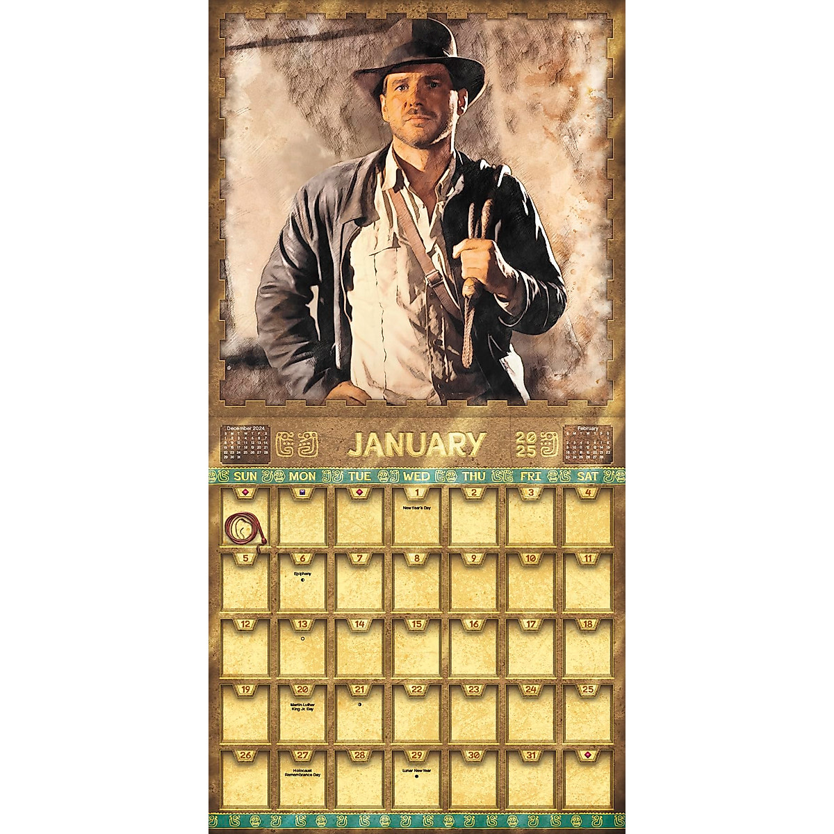 Classic Indiana Jones Calendar 2025 - Deluxe 2025 Indiana Jones Wall Calendar Bundle with Over 100 Calendar Stickers (Dr. Jones Gifts, Office Supplies)
