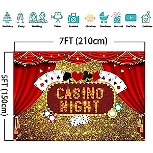 Casino Night Poker Dice Red Curtains Photography Backdrop Vinyl Las Vegas Gold Glitter Bokeh Photo Background Birthday Party Banner Decorations Banner 7x5ft Photo Booths Studio Props Dessert Table