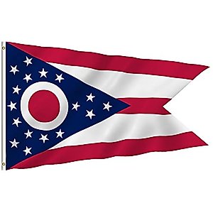 ANLEY Fly Breeze 3x5 Foot Ohio State Polyester Flag - Vivid Color and Fade Proof - Canvas Header and Double Stitched - Ohio OH State Flags with Brass Grommets 3 X 5 Ft