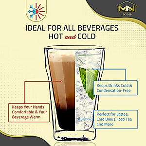 M&N HOME Double Walled Glass Cup, Double Wall Insulated Drinking Glasses, Double Wall Glass Coffee Mugs, Vaso de Vidrio de Doble Pared (Set of 2) - 13.5-Ounces