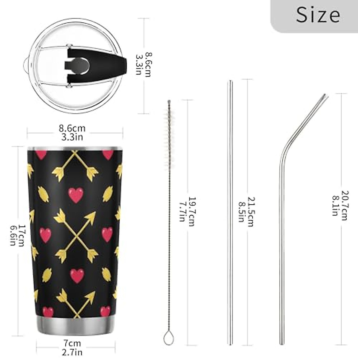 HXshaoye thendy gold arrow heart pattern red Stainless Steel cups with lids reusable Leak-proof Lid and Straw travel mug spill proof for Home, Office or Car cute tumblers with lids and straws botella