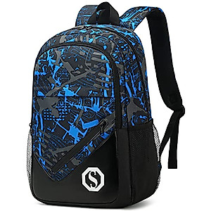 School Backpacks for Boys Teens Bookbag Elementary Backpack Set with Lunch Box and Pencil Case (Blue 1)