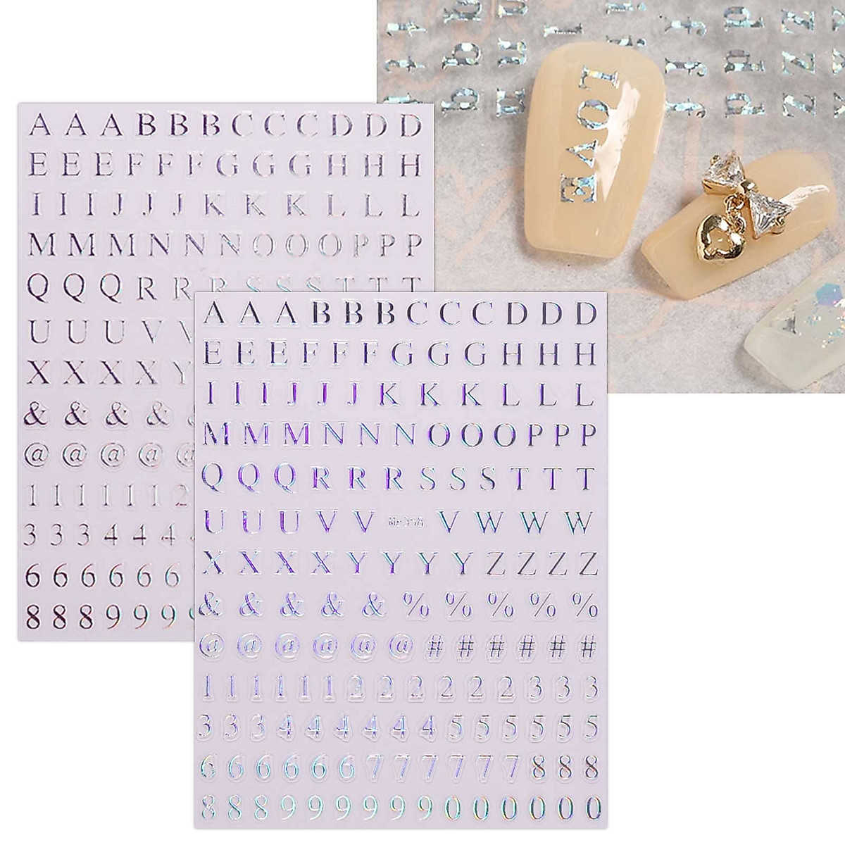 JMEOWIO 9 Sheets Number Letter Nail Art Stickers Decals Self-Adhesive Pegatinas Uñas Colorful Nail Supplies Nail Art Design Decoration Accessories