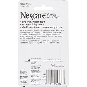 Nexcare Durable Cloth Tape, Woven Tape, Securely Holds Bulky Wound Dressing - 1 In x 10 Yds, 2 Rolls of Tape