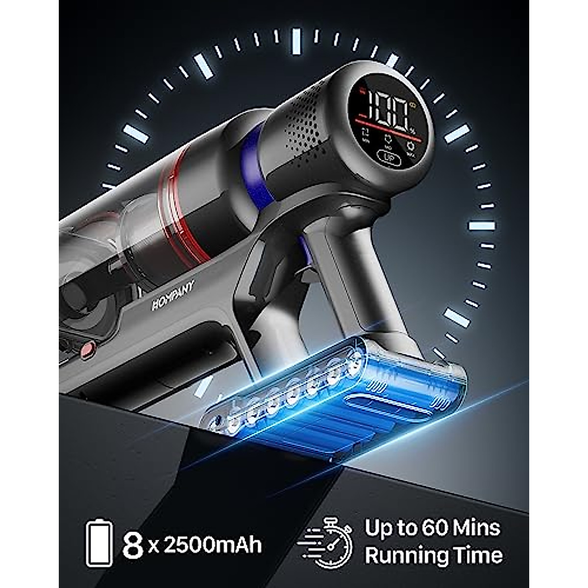 Cordless Vacuum Cleaner, 500W/40Kpa Stick Vacuum Cleaner with Touch Screen, Max 60 Mins Runtime, Anti-Tangle Vacuum Cleaner for Home, 2023 Latest Motor, Wireless Vacuum for Pet Hair/Carpet/Hard Floor