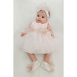 Lilax Baby Girl Tulle Dress Gown Pageant 3 Piece Party Wedding Dress (6-9 Months, Pink)