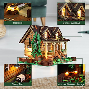 FUNWHOLE Lighting Building Bricks Set - Wood Cabin and Ocean Adventure Ship Construction Model Set for Adults and Teen