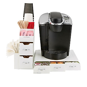 Mind Reader Single Serve Coffee Pod Drawer and Cup Condiment Set, 36 Pod Capacity, 5.35"L x 11.25"W x 11.15"H, 2 Pcs., White