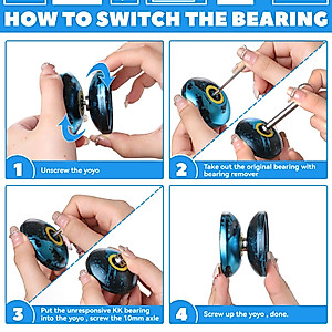 Responsive Yoyo for Kids , Aluminum Metal Beginner Yoyos with Narrow C Yoyo Bearing and Extra 5 Yoyo Strings + Yoyo Bag+ Yoyo Glove (Yoyo T7 Black&Blue)