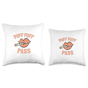 Puff Pass Lips Sexy Stoner Girl Puff Pass Lips Joint Sexy Cannabis Stoner Girl Smoking Throw Pillow, 16x16, Multicolor