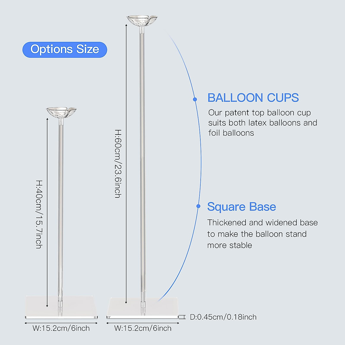 TEKXYZ 15.75 Inch Height Clear Acrylic Balloon Stand for Table Centerpiece Decoration, Set of 4