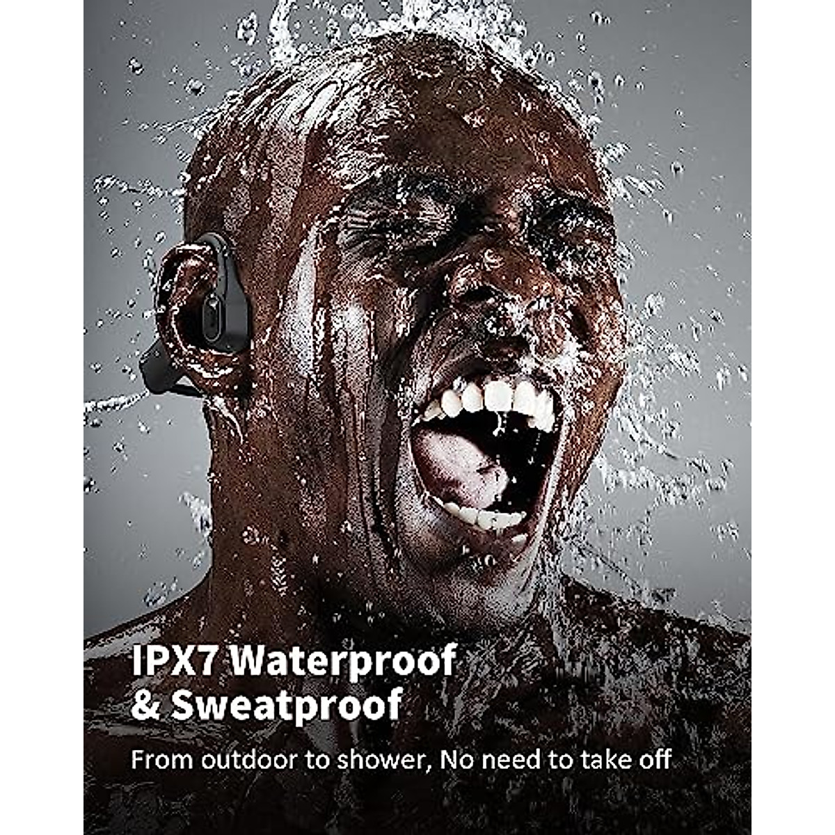 Bone Conduction Headphones, IPX7 Waterproof Open Ear Headphones with 32G MP3 Player Bluetooth 5.3 Wireless Headset Sport Headphones with Built-in Mic, Sweatproof Headset for Running, Cycling