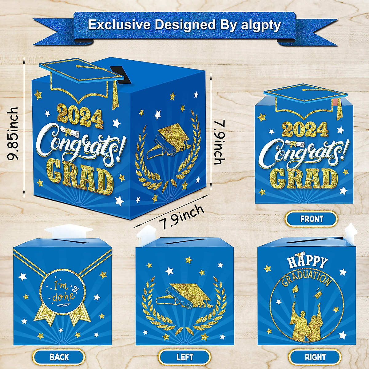algpty Graduation Wish Cards with Green and Gold Graduation Card Holder Box - 36PCS Class Of 2024 Graduation Advice Cards and 2024 Congrats Grad Card Box for Graduation Party Supplies Decoration