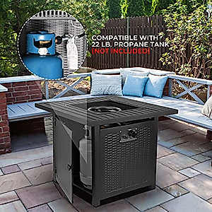Arlopu Gas Fire Table, 28.5''/30.5'' 50,000 BTU Propane Square Fire Pit Bowl, 2-in-1 Patio Fireplace W/ ETL Certification, Lid, Rainproof Cover, Auto-Ignition, Lava Rock, for Outdoor/Garden (30)