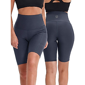 NELEUS Women's 3 Pack Biker Shorts High Waist Running Yoga Shorts with Pockets,3 Pack,Black/Grey/Coffee,US M,EU L
