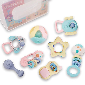 WISHTIME Baby Rattle Toys for Newborns - Baby Toys Rattles and Teethers for Girls Boys 0-3-6-9-12 Months - Baby Rattle Set 8pcs - Infant Rattle Teething Toys ¨C Developmental Sensory Toys for Babies