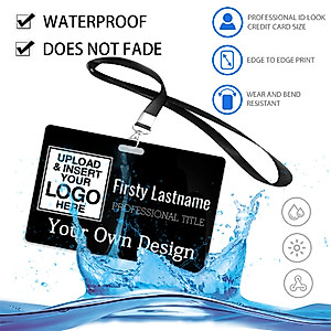 Custom Id Badge, Personalized Employee Photo Identification Card with Lanyard, Durable ID Card for Office Worker Doctor Nurse Student-Horizontal-Add Your Design