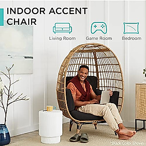 Best Choice Products Wicker Egg Chair, Oversized Indoor Outdoor Lounger for Patio, Backyard, Living Room w/ 4 Cushions, Steel Frame, 440lb Capacity - Ivory