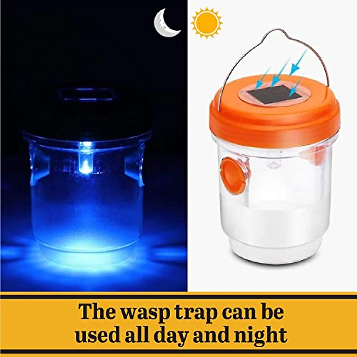 BEE COLINE Wasp Trap Outdoor Hanging - Solar Powered Bee Trap Outdoor - Wasp Killer for Wasps, Hornets, Fruit Flies, and Insects - Effective Insect Trap - Bee Killer and Yellow Jacket Trap Pack of 2