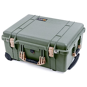 Pelican Color Case OD Green Pelican 1560 case, with tan Handles & latches. Comes with Foam & Wheels.