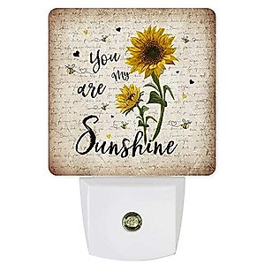 Nightlight Plug in LED Lights for Bedroom, Sunflower Bees You are My Sunshine Vintage Letter Night Lights Plug into Wall with Light Sensors Room Decor for Nursery Children Kids Boys Girls