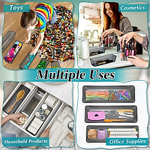 Maitys 12 Pcs Vanity Drawer Organizer 9" x 3" x 2" Clear Plastic Utensil Organizers Kitchen Drawers Dividers for Office Desk Silverware Kitchen Utensils Cosmetics and Bathrooms (Black)