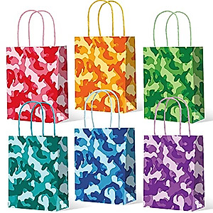 24 Pack Camo Gift Bags Camouflage Birthday Party Favor Bags Goodie Bags Camouflage Themed Treat Candy Bags for Kids Boys Girls Baby Shower Birthday Party Supplies Favors (Bright Style)
