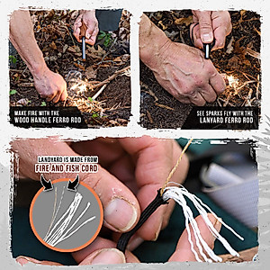 Wood Handle Fire Starter Ferro Rod Gift Set W/Finger Grip Survival Bushcraft Gear (Dark Brown)