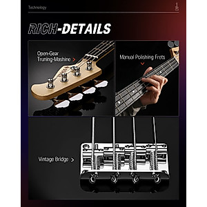 Donner Electric Bass Guitar 4 Strings Full-Size Standard Bass PB-Style Beginner Kit Black for Starter with Free Online Lesson Gig Bag Guitar Strap and Guitar Cable, DPB-510D