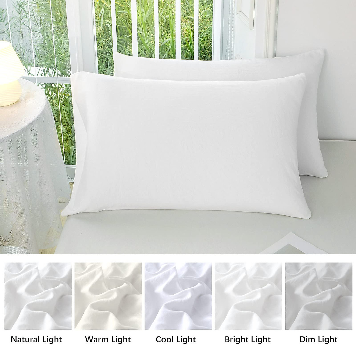 MILDLY Queen Pillowcases White - 100% Washed Microfiber Super Soft and Cozy Pillow Cases Set of 2 with Envelope Closure 20x30 Inches