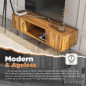 Industrial Media Console Television Stands - Particle Board and Metal TV Stand with Storage - TV & Media Furniture in Brown - TV Stand for 65 Inch TV for Living Room - Home Entertainment Center