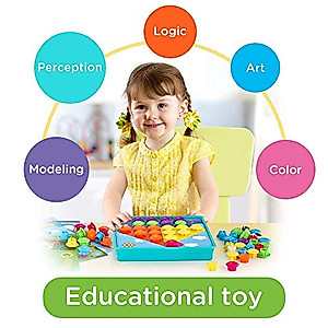 TINOTEEN Button Art Toy for Toddlers,Toddler Activities Crafts Color Matching Early Learning Educational Mosaic Pegboard 50 Buttons and 18 Pictures