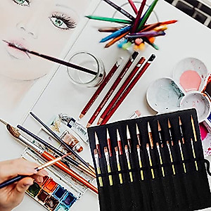 20 Slots Canvas Paint Brush Bag, Pencil Wrap Roll up Case, Watercolor Brush Pouch, Rolling Makeup Brush Holder with Belt Strap, for Acrylic Oil Gouache Artist Draw Pen (Maple Leaf)