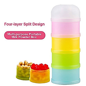 Formula Dispenser, Kidsmile Twist-Lock Stackable On-The-Go BPA Free Milk Powder Box Baby Food Storage Container Snack Cups for Toddlers - 4 Feeds, no Powder Leakage