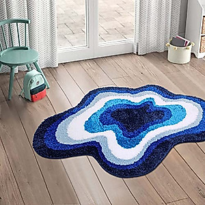 Seavish Cute Cloud Bathroom Rugs Non Slip Washable Soft Shag Novelty 2'x3' Area Rug Blue White Abstract Bath Shower Mat Kids Nursery Rug Door Mat Entryway Rug Room Decor for Bedroom Playroom Restroom