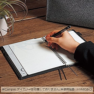 KOKUYO Systemic Synthetic Leather Cover Notebook, with One Semi-B5, B 6mm Ruled, 35 Lines, 40 Sheets, Twin Ring Edge Title Notebook, Black, Japan Import (NO-V683B-D)