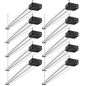 BBOUNDER 10 Pack Linkable LED Shop Light with Reflector, Super Bright 6500K Cool Daylight, 4400 LM, 4 FT, 48 Inch Integrated Fixture for Garage, 40W Equivalent 250W, Surface & Suspension Mount, Black