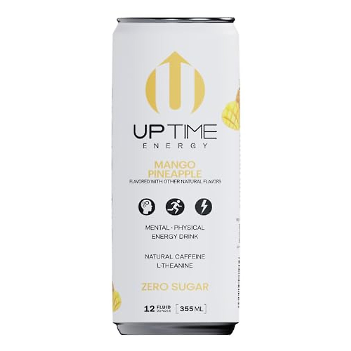 UPTIME Energy Drink, Mango Pineapple, 12 Pack, Vitamin C, L Theanine, Calcium, Sugar Free Energy Drinks for Focus Support, 142mg of Natural Caffeine, 5 Calories, Clean, Natural, Non GMO, 12 fl oz Cans